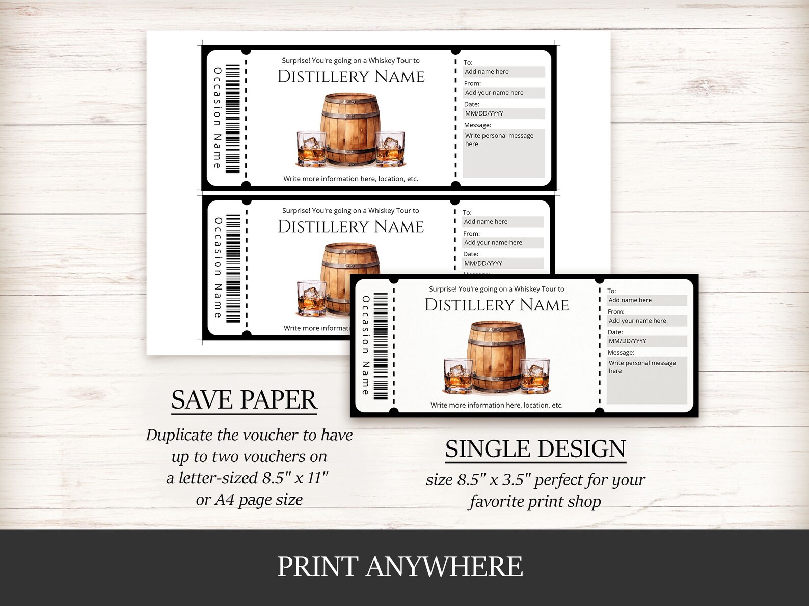 Editable Whiskey Tour Gift Certificate Template, Printable Whiskey ...