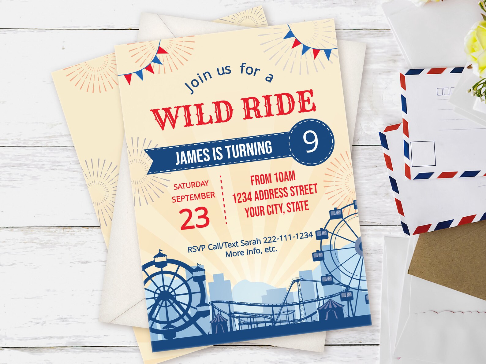 Amusement Park Birthday Party Invitation Editable Carnival - Etsy
