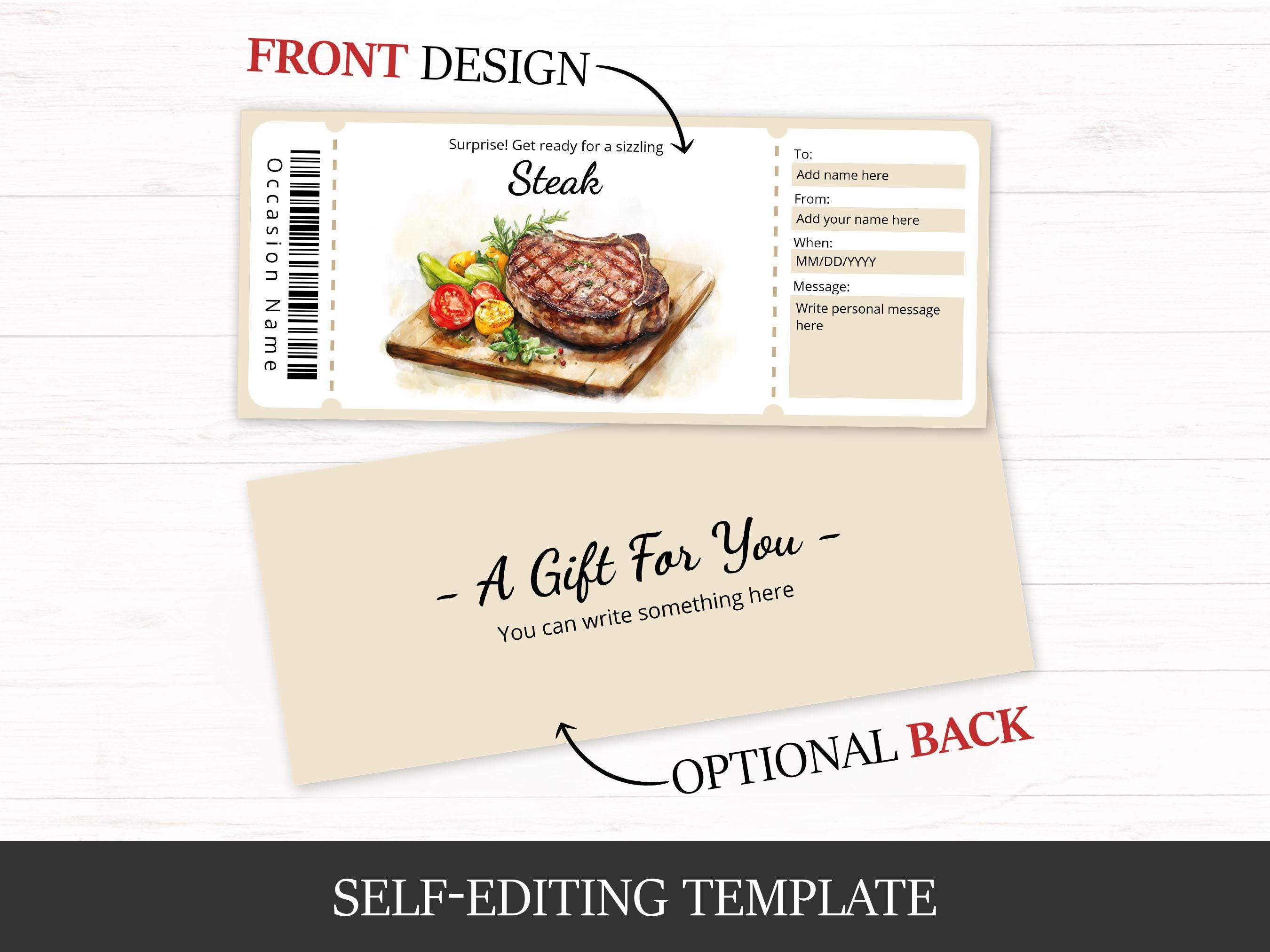 Editable Steak Night Out Gift Certificate Template, Printable Steak ...