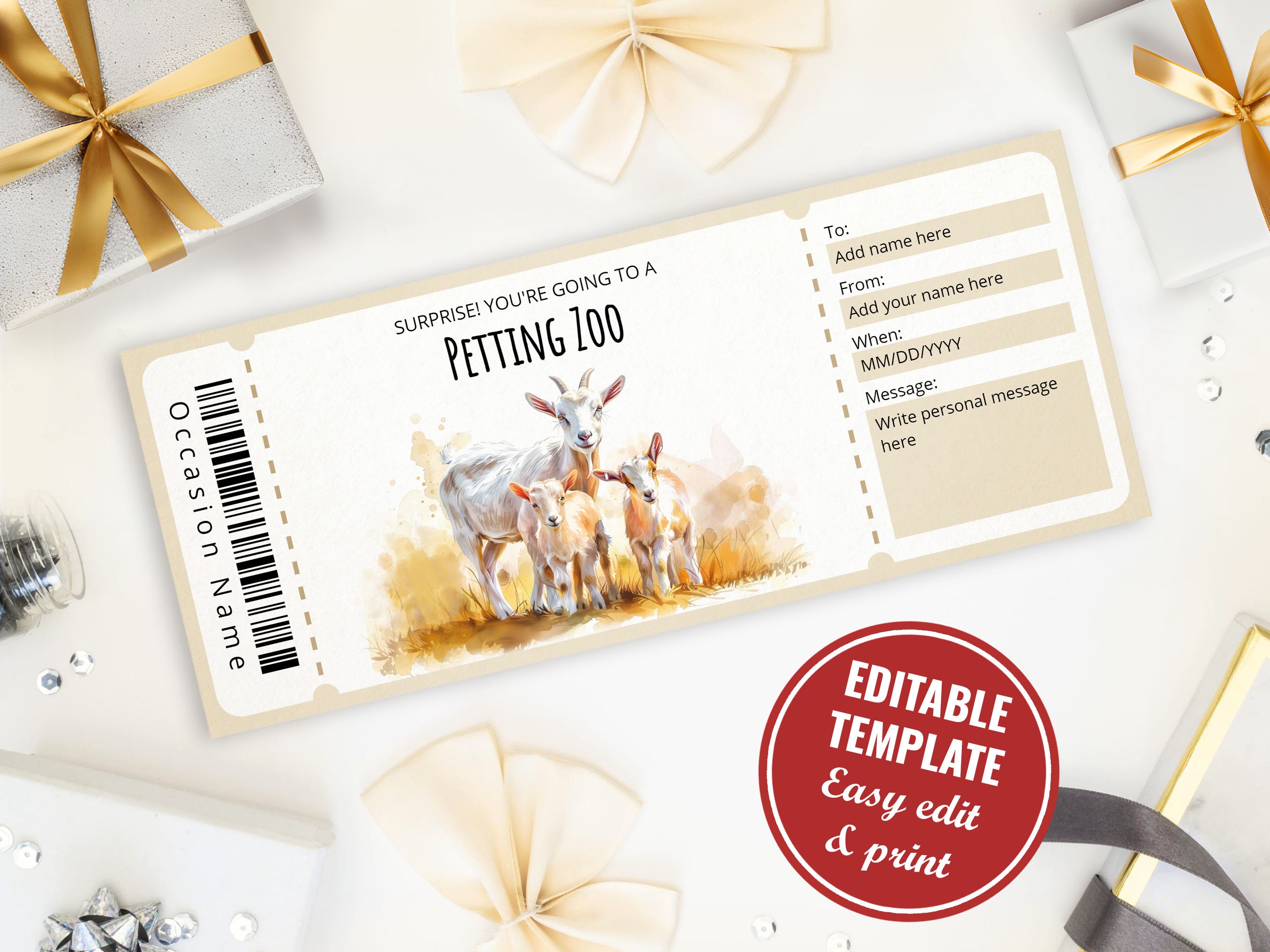 Editable Petting ZOO Gift Certificate Template, Surprise Printable ...