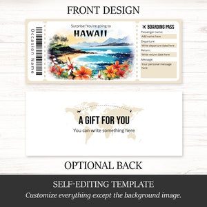 Editable Hawaii Boarding Pass Template, Personalized Gift Printable ...