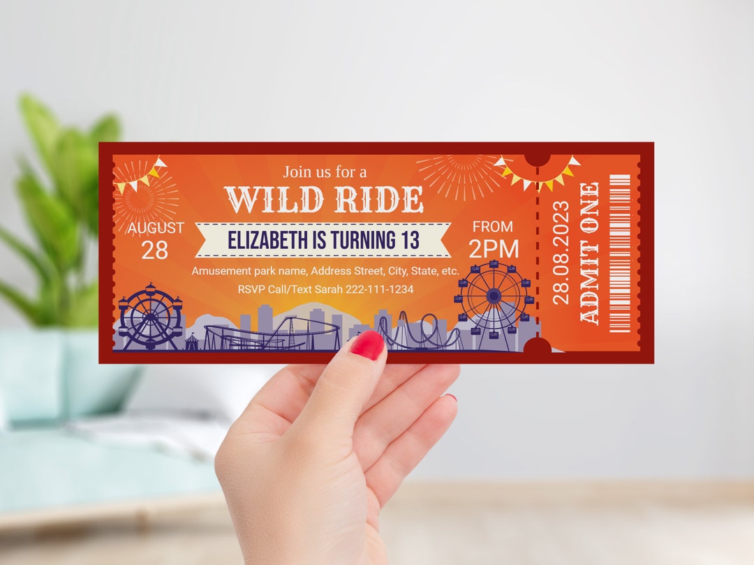 Amusement Park Invite Ticket Template, Editable Carnival Theme Birthday ...