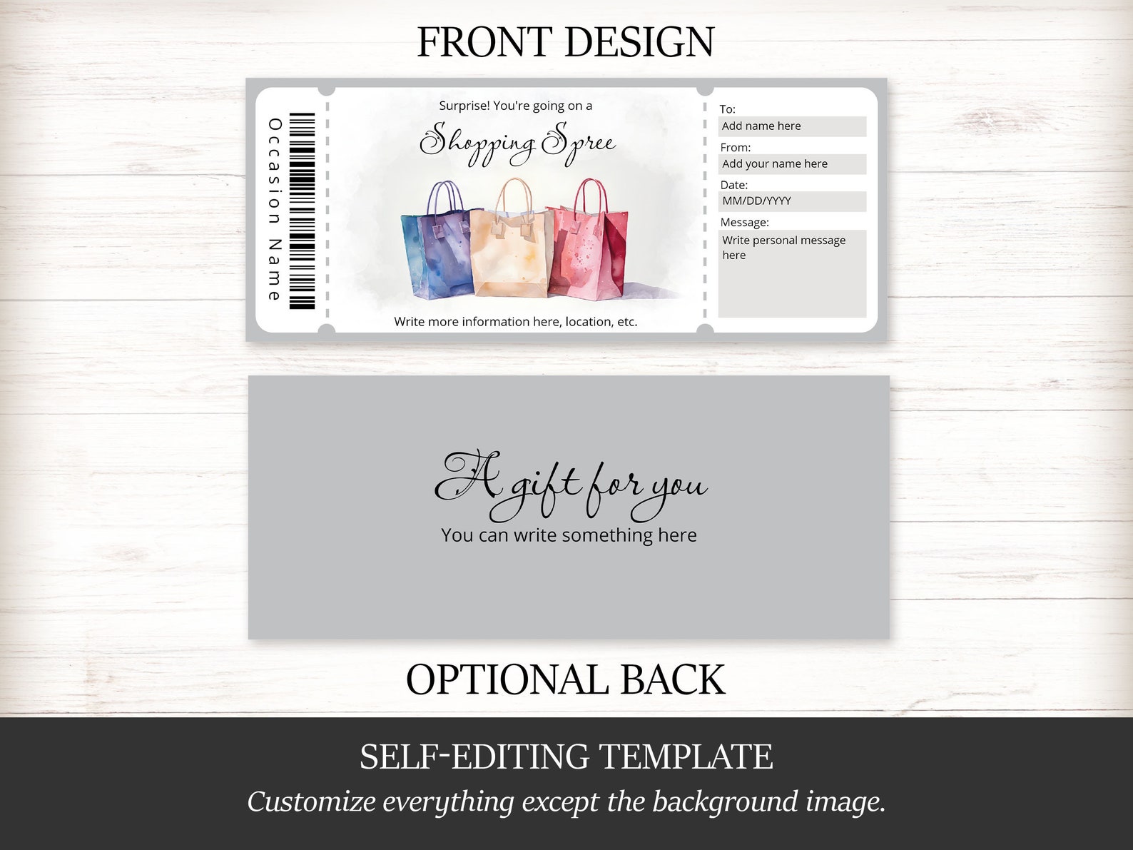 Editable Watercolor Shopping Spree Certificate Template, Surprise ...