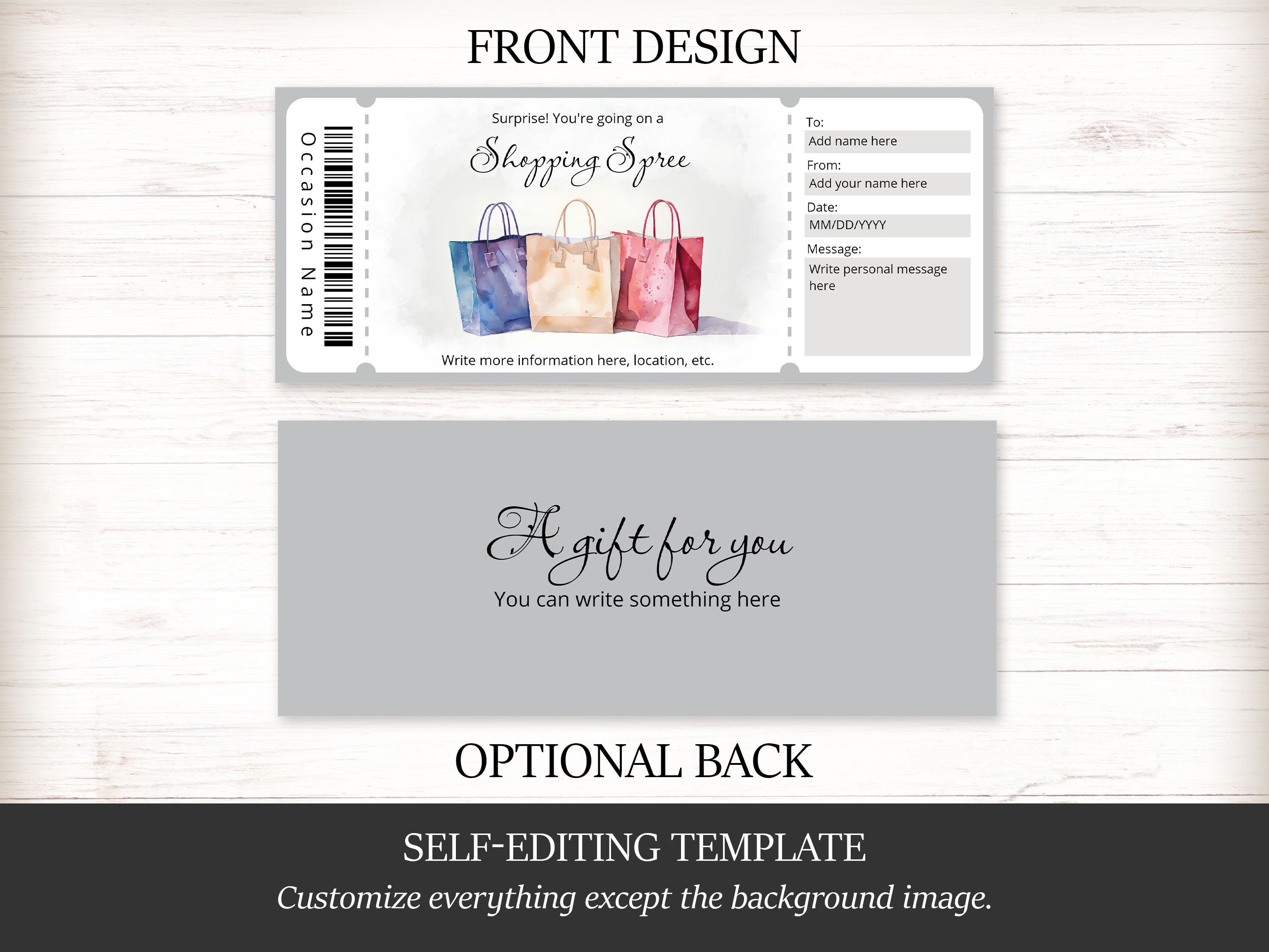 Editable Watercolor Shopping Spree Certificate Template, Surprise ...