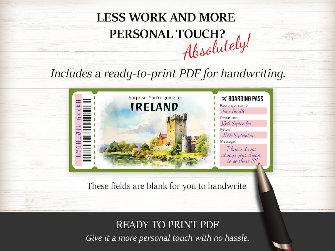 Editable Ireland Boarding Pass Template, Personalized Gift Printable ...