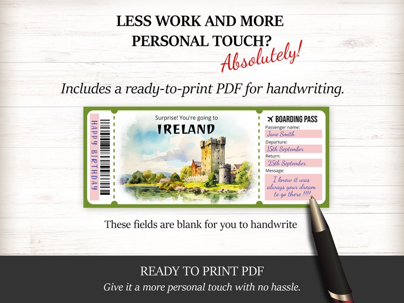 Editable Ireland Boarding Pass Template, Personalized Gift Printable ...