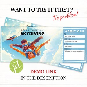 Editable Skydiving Gift Certificate Template, Printable Tandem ...