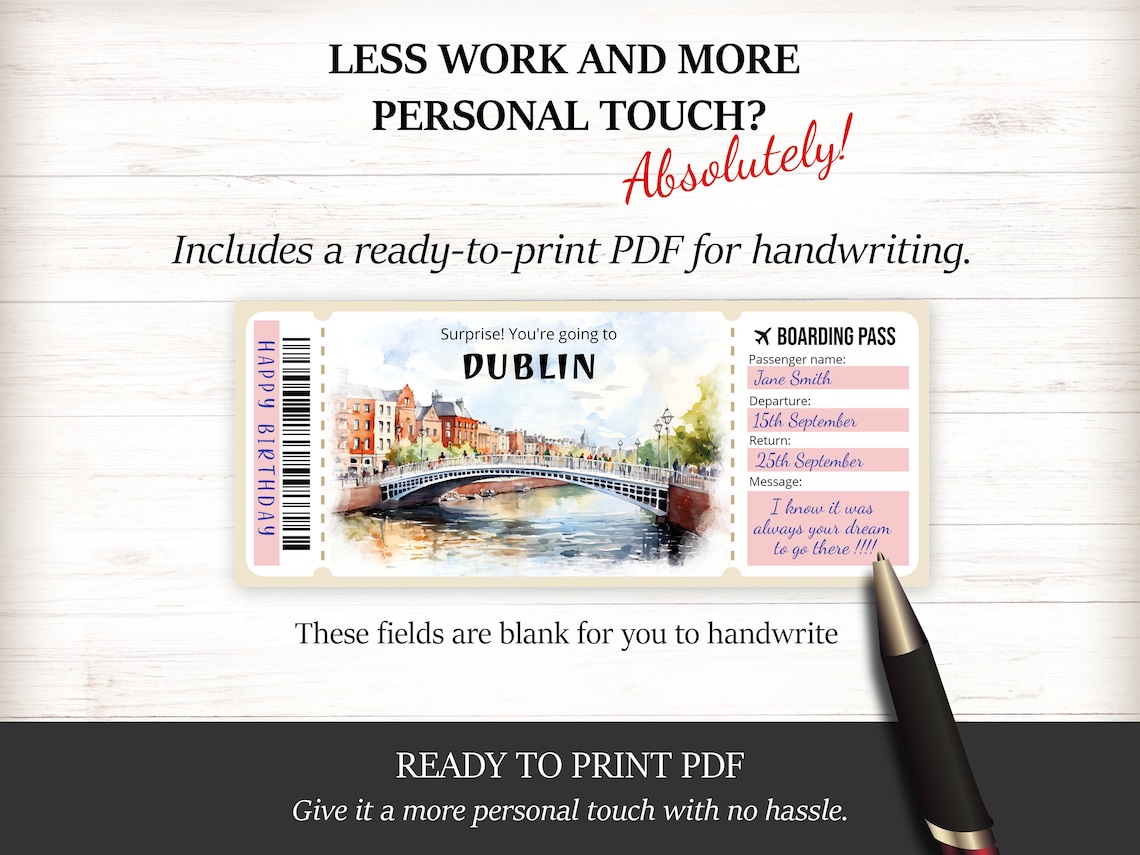 Editable Dublin Boarding Pass Template, Personalized Gift Printable ...