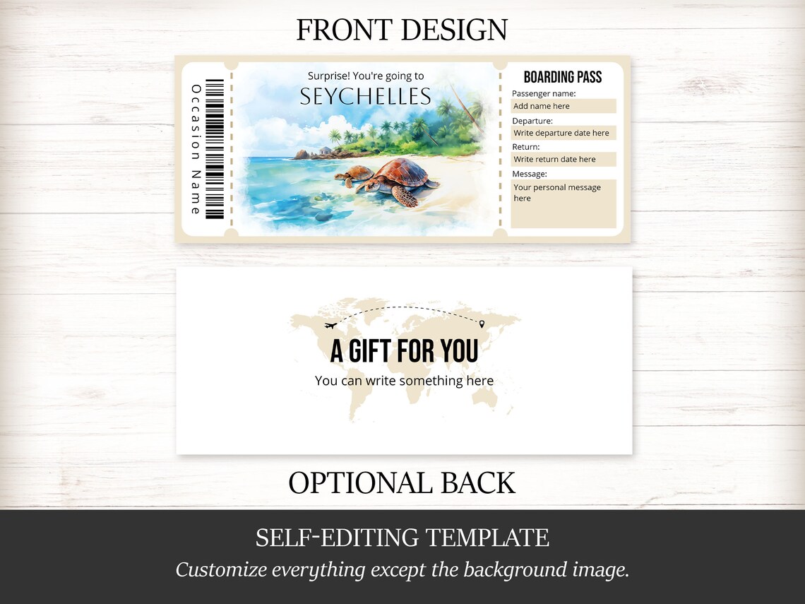 Printable Seychelles Boarding Pass Template, Personalized Editable ...
