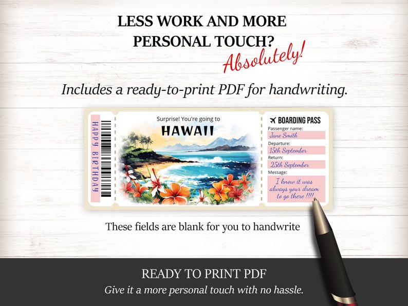 Editable Hawaii Boarding Pass Template, Personalized Gift Printable ...