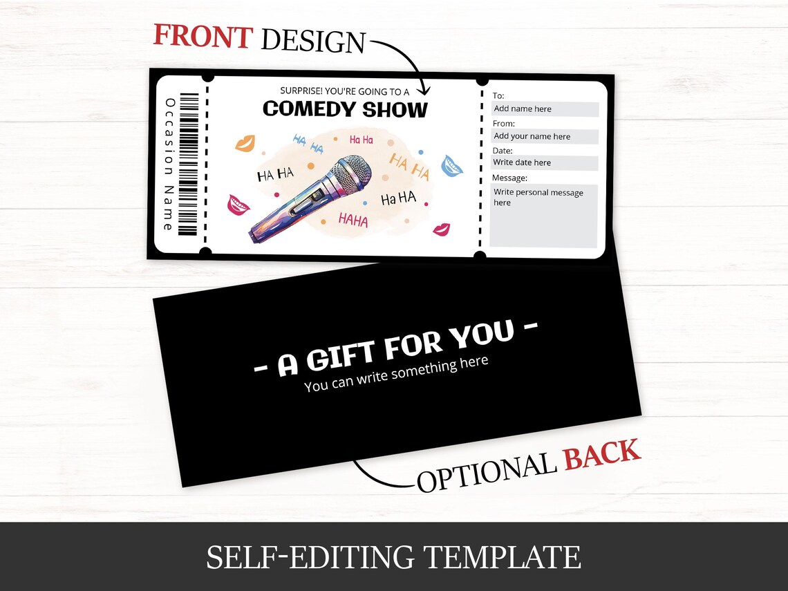Funny Comedy Show Ticket Template for Comedy Lover, Editable Printable ...