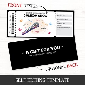 Funny Comedy Show Ticket Template for Comedy Lover, Editable Printable ...