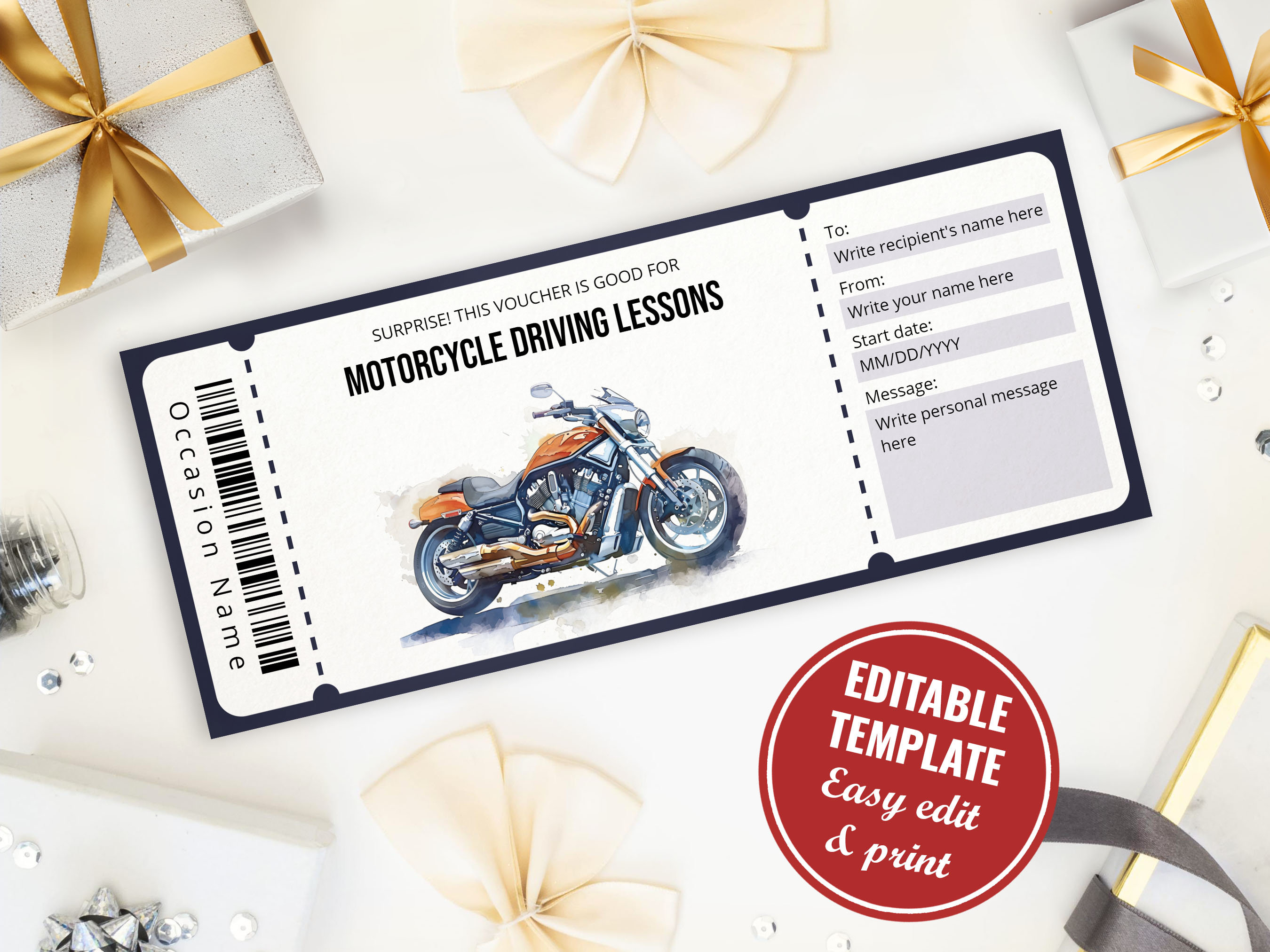 Editable Motorcycle Driving Lessons Gift Certificate Template for ...