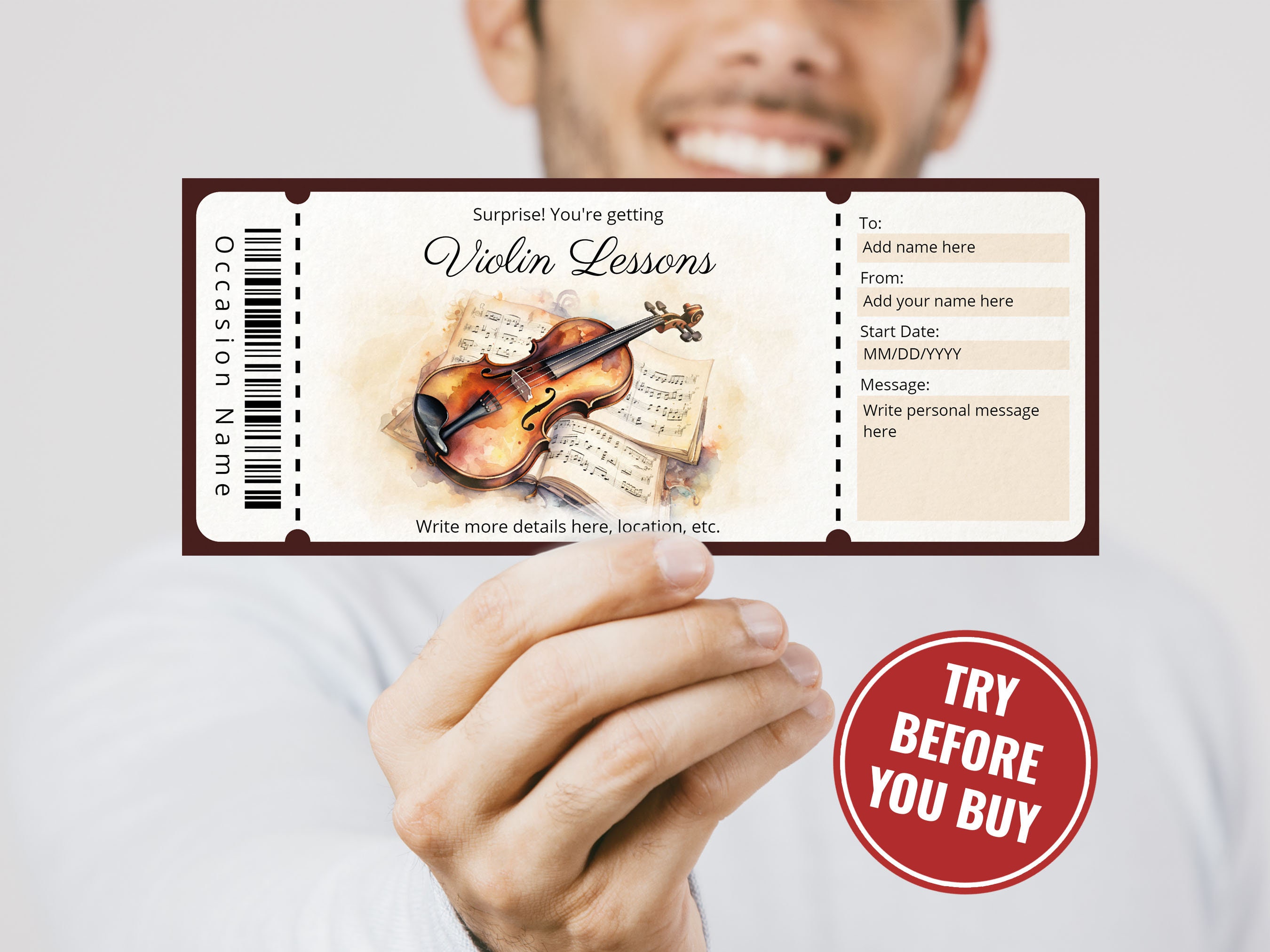 Editable Violin Lessons Gift Certificate Template for Violin - Etsy