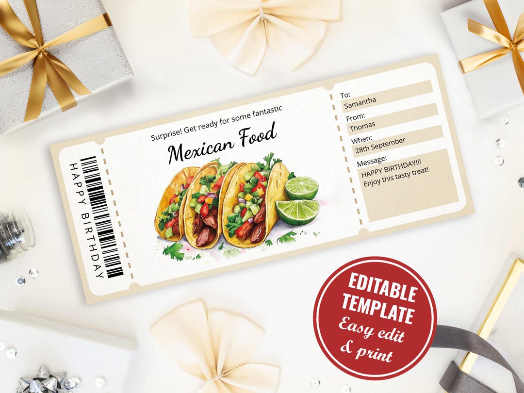Editable Mexican Food Gift Certificate Template for Food Lover ...