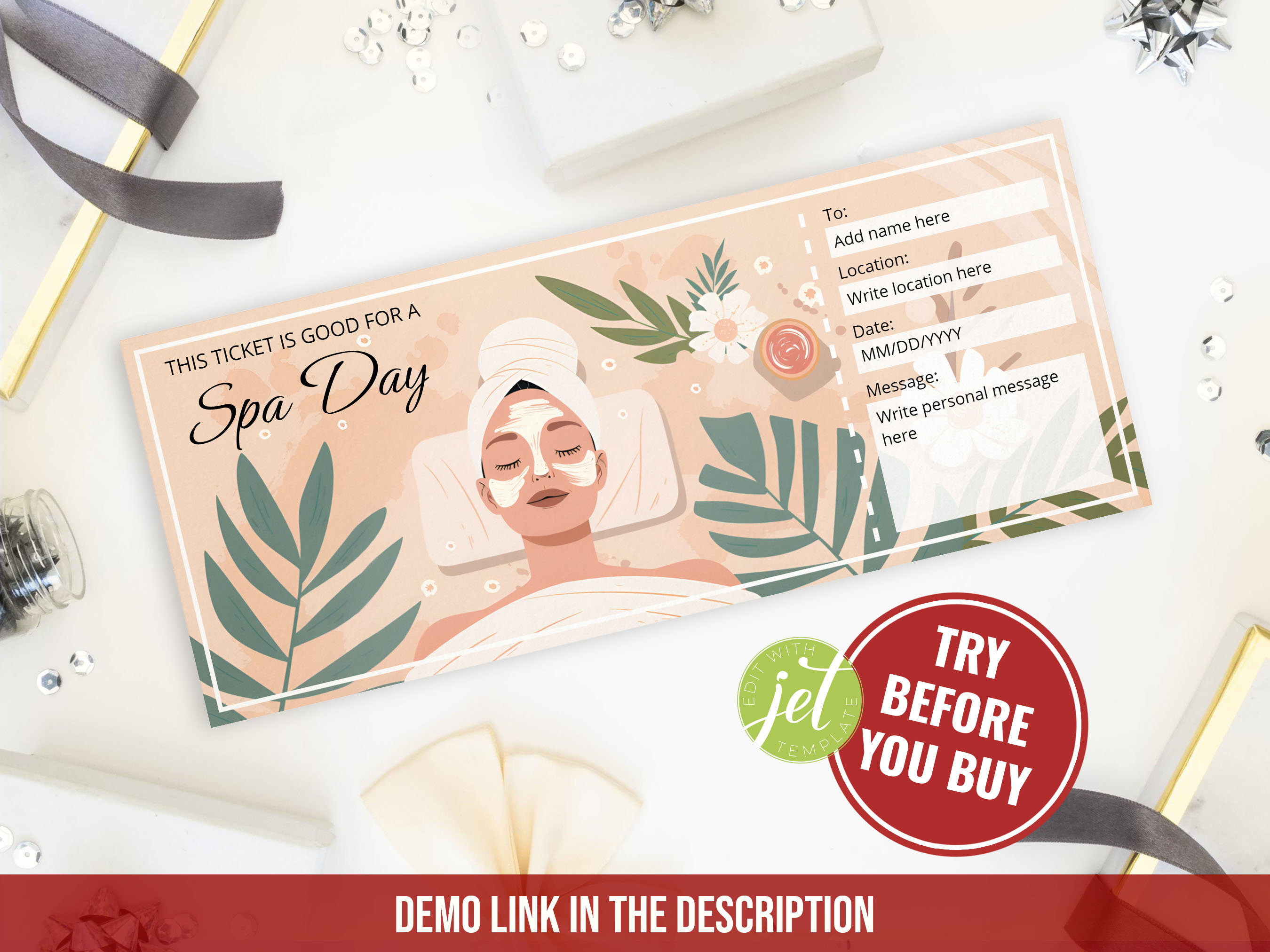 Editable Spa Gift Certificate Template for Your Mom, Customizable and ...