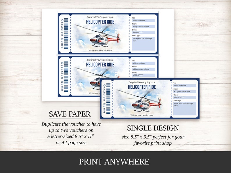 Surprise Helicopter Ride Gift Certificate Template, Customizable ...