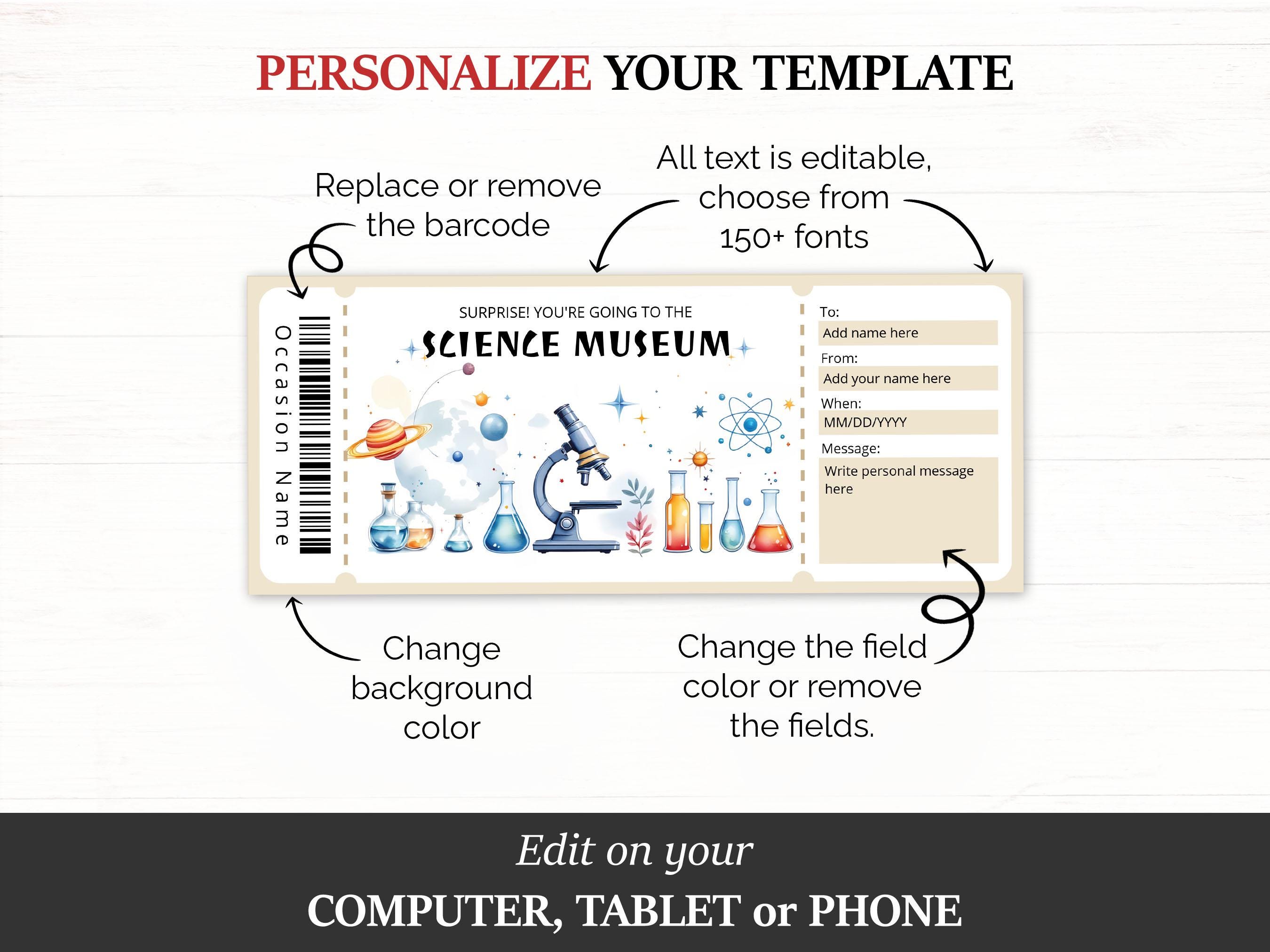 Editable Science Museum Gift Certificate Template for Kids, Printable ...