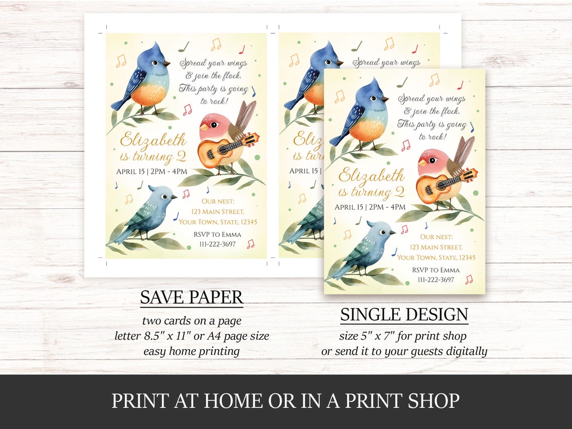 Editable Bird Birthday Invitation Template, Little Bird Party ...