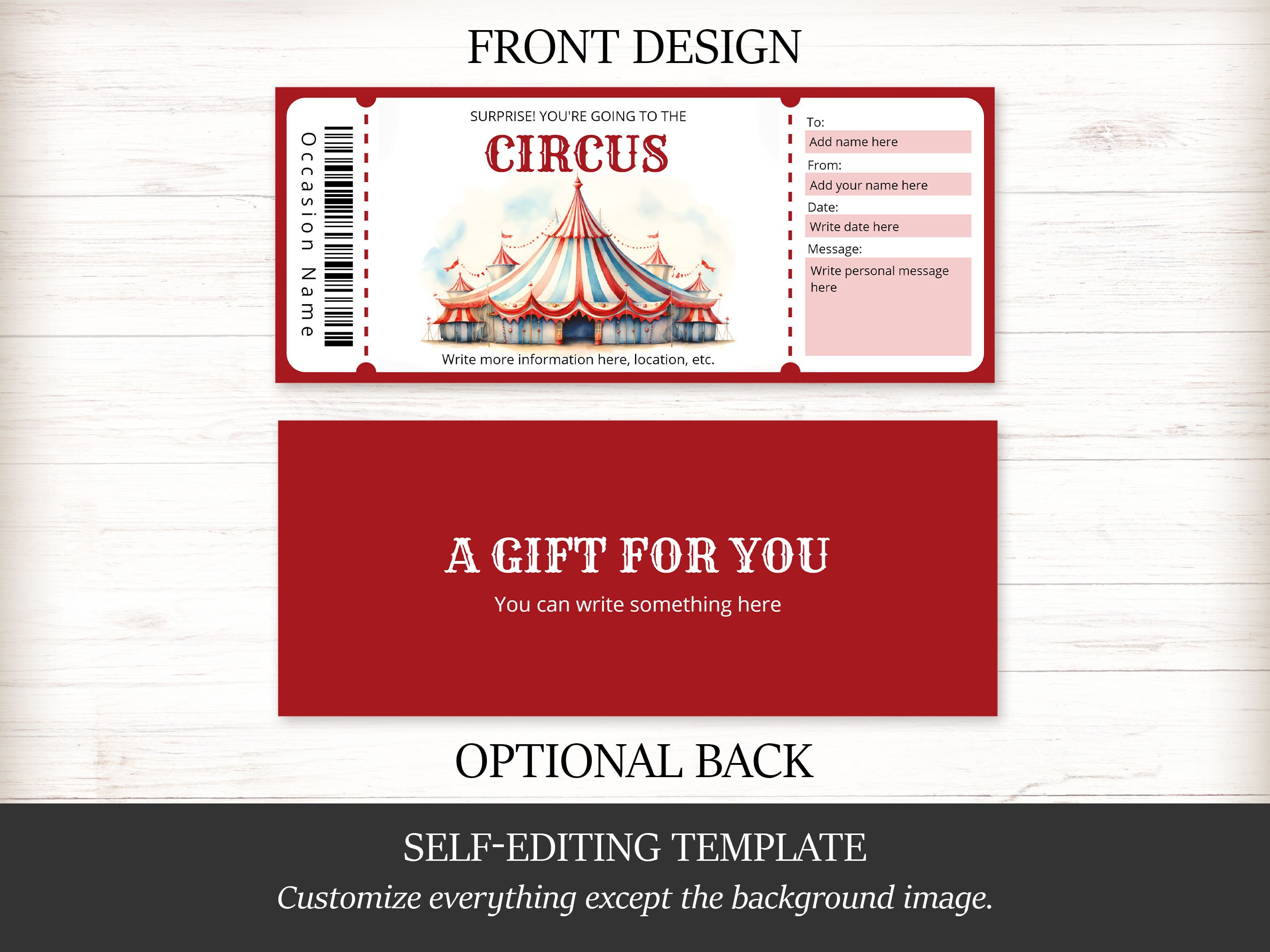 Surprise Circus Gift Certificate Template, Customizable and Printable ...