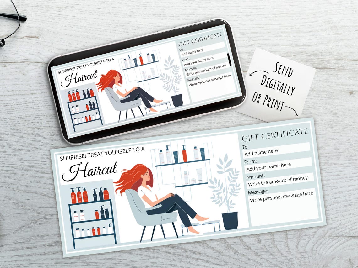 Printable Haircut Gift Voucher for Mom, Editable Hair Salon Gift ...