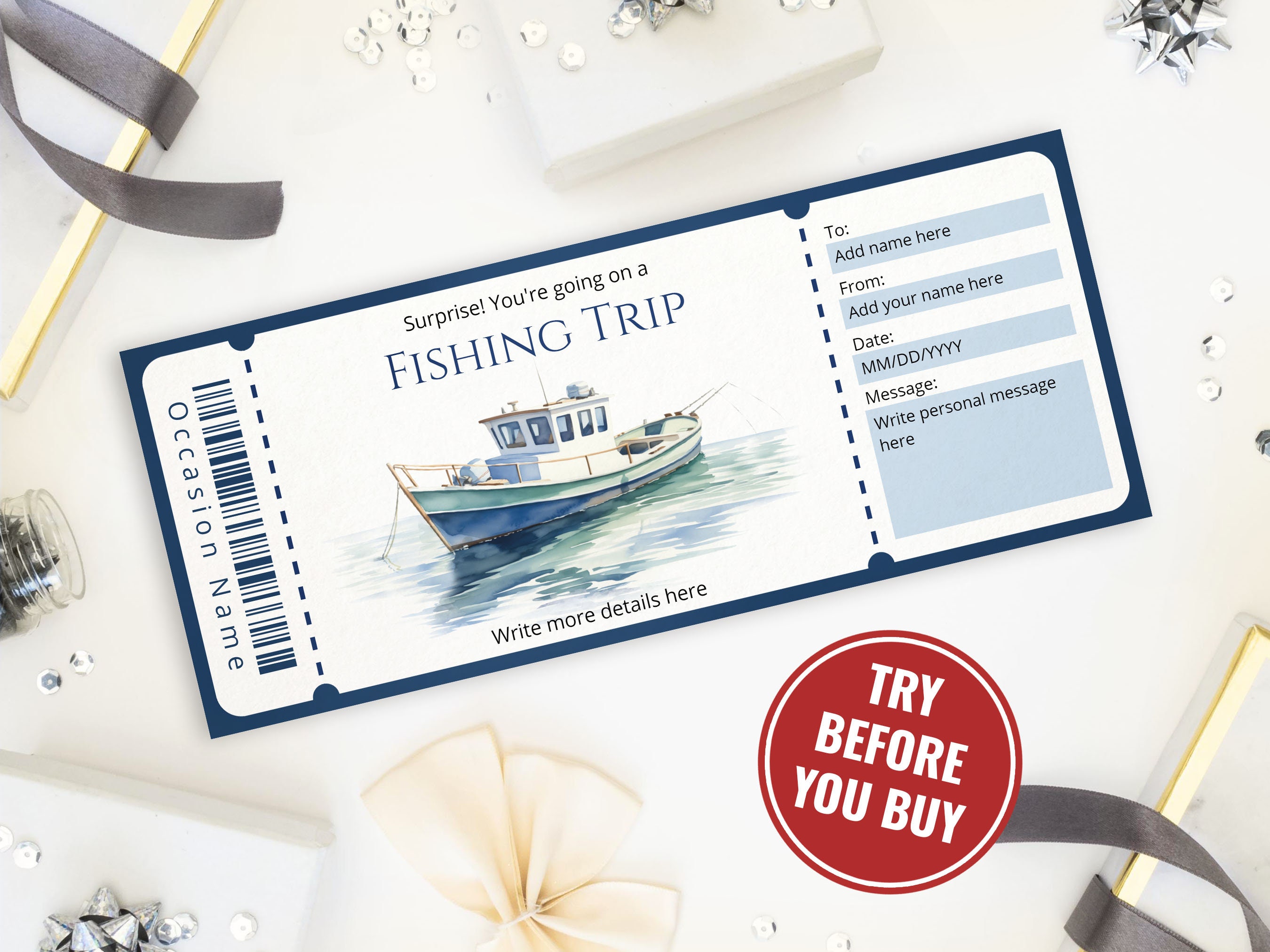 Editable Fishing Trip Gift Certificate Template, Watercolor Surprise ...