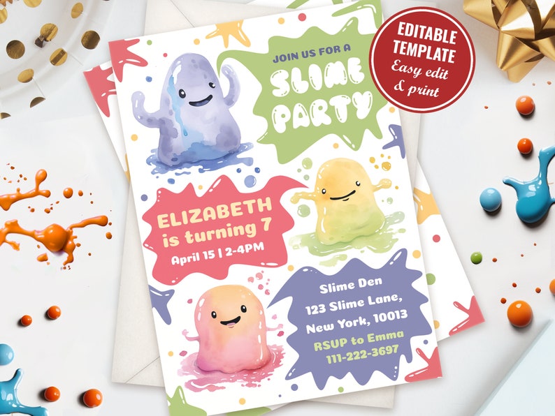 Editable Slime Party Invitation Template, Slime Birthday Invitation ...