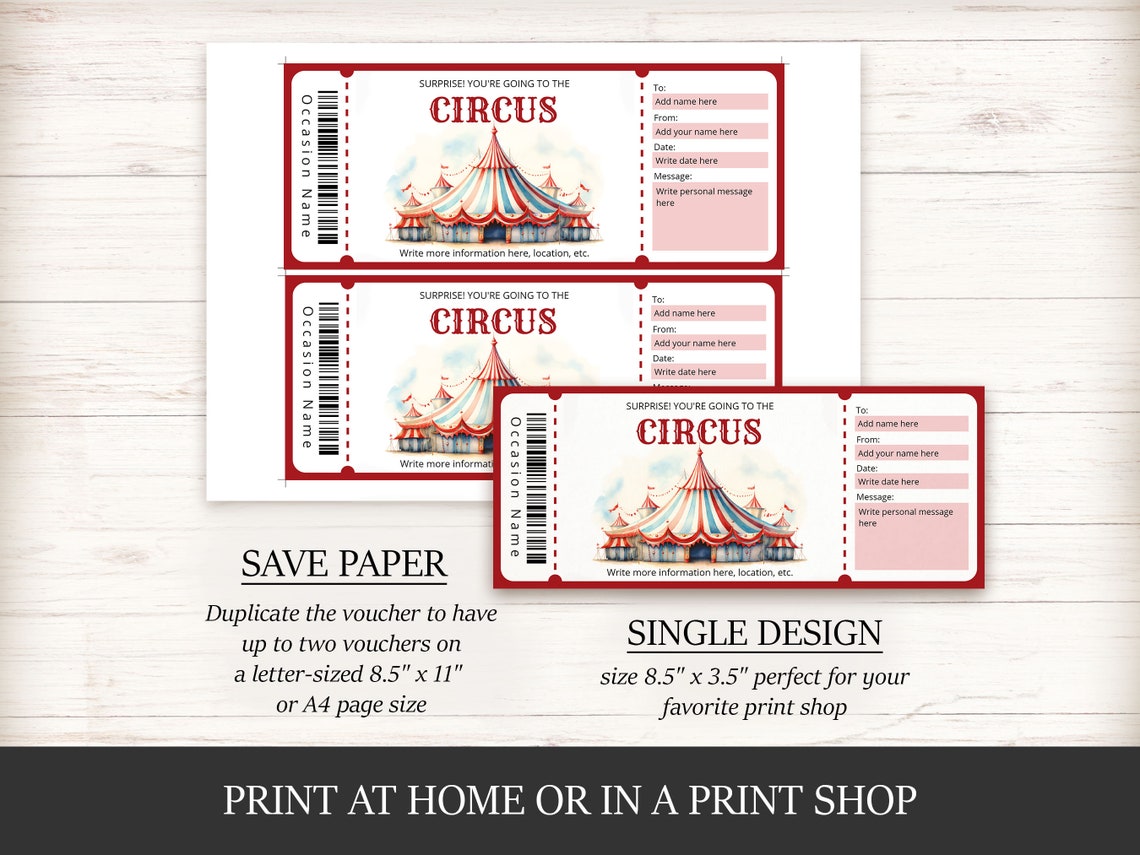 Surprise Circus Gift Certificate Template, Customizable and Printable ...