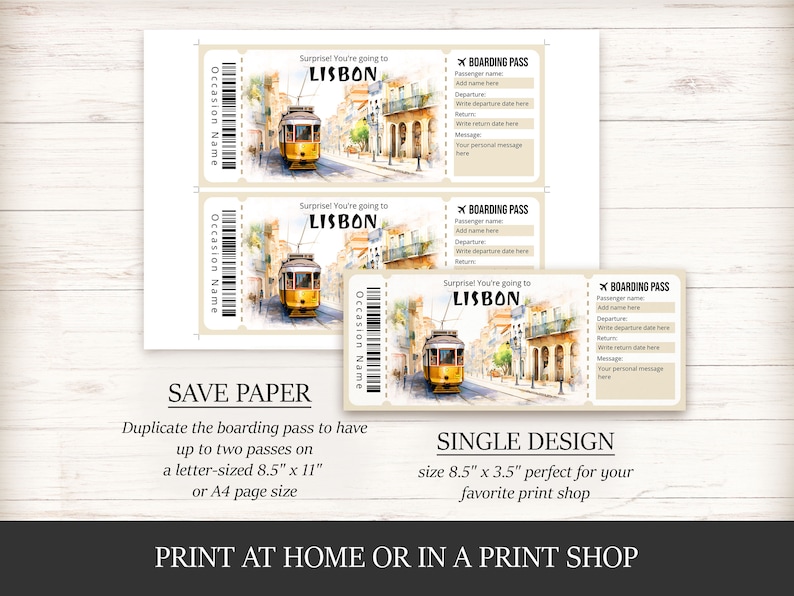 Editable Lisbon Boarding Pass Template, Personalized Gift Printable ...