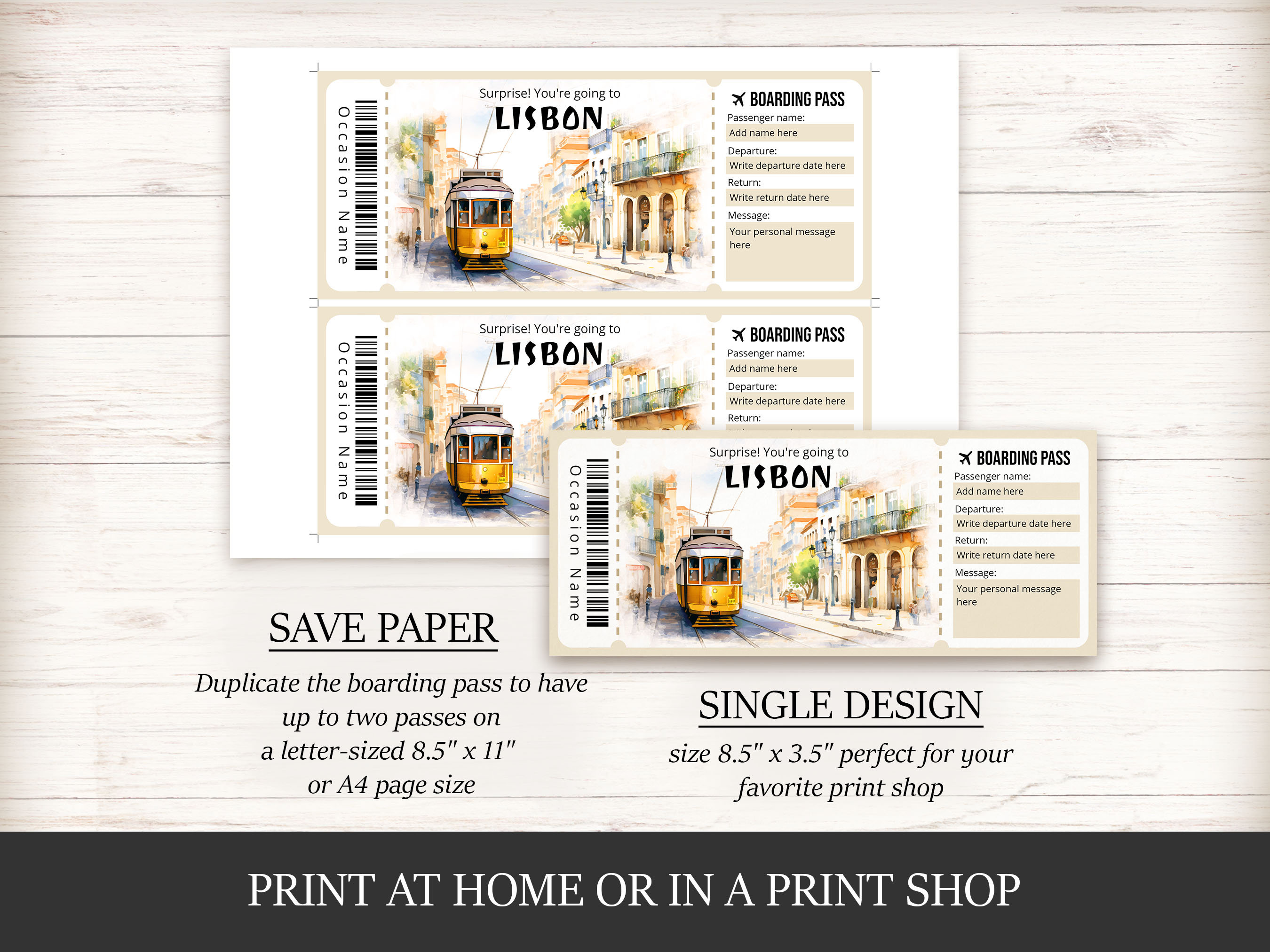 Editable Lisbon Boarding Pass Template, Personalized Gift Printable ...