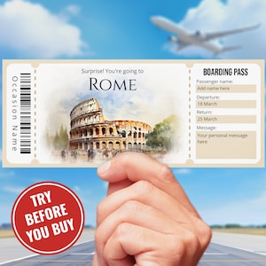 Editable Rome Boarding Pass Template, Surprise Rome Trip Reveal Ticket ...
