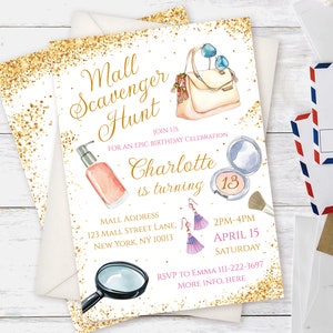 Editable Mall Scavenger Hunt Invitation Template for Girl, Mall Party ...