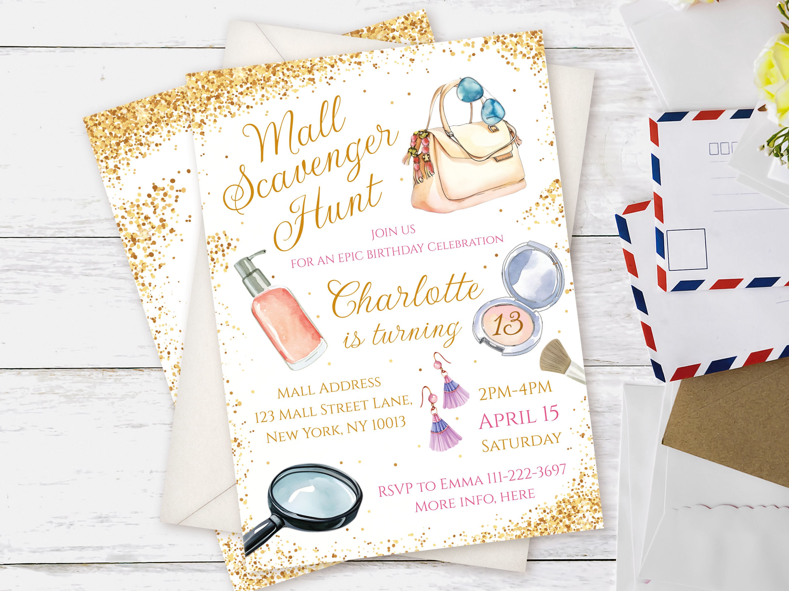 Editable Mall Scavenger Hunt Invitation Template for Girl, Mall Party Invitation, Teen Birthday ...