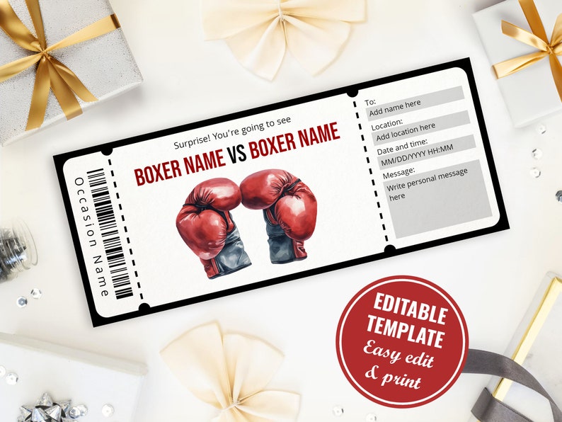 Surprise Boxing Match Ticket Template, Customizable and Printable ...