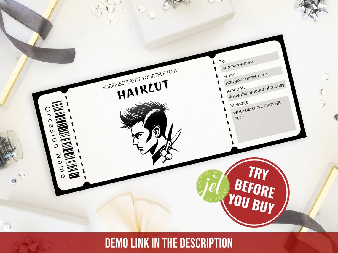 Editable Barber Voucher Template Unique Gift for Him Printable Haircut ...