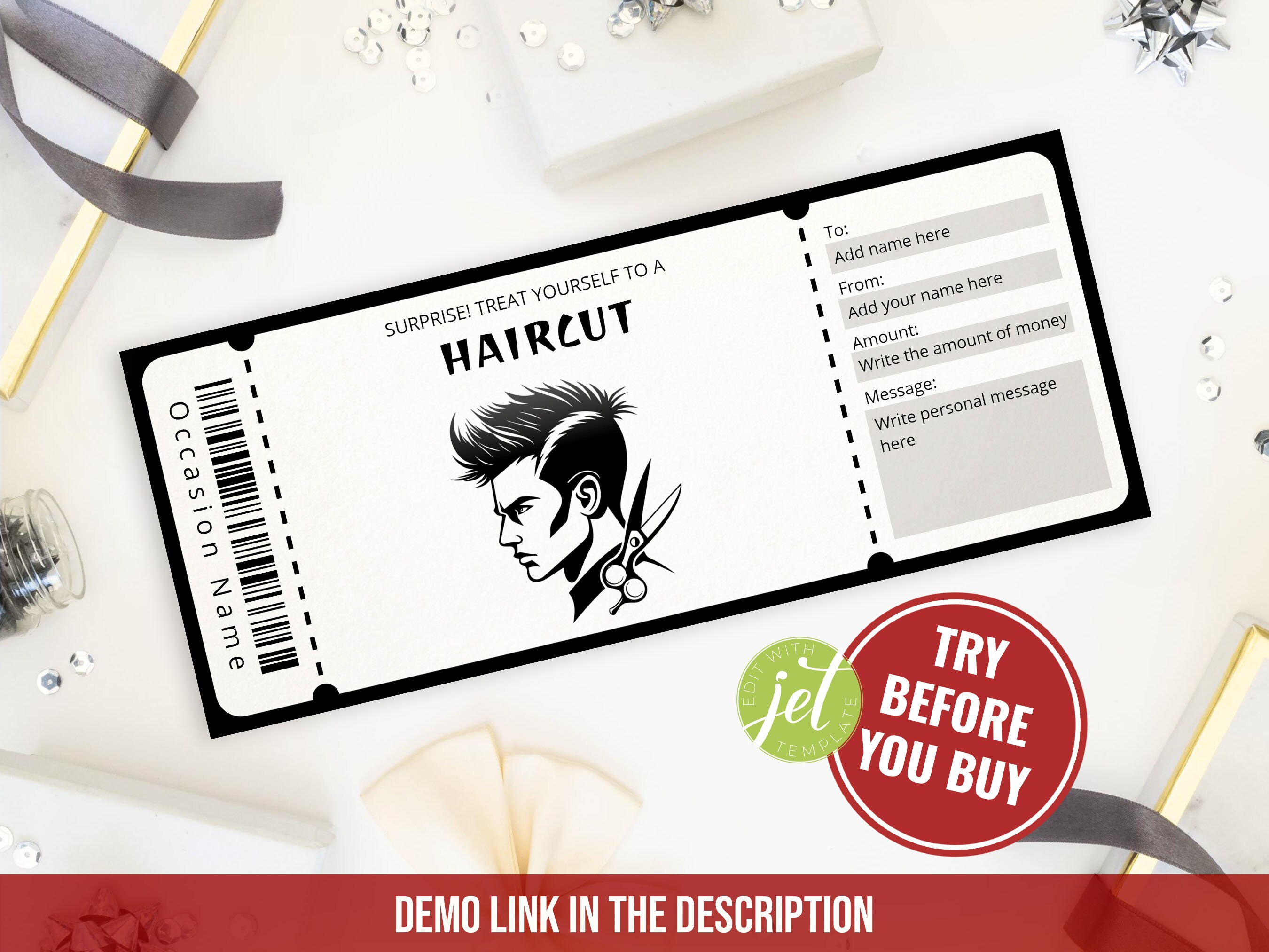 Editable Barber Voucher Template Unique Gift for Him Printable Haircut ...