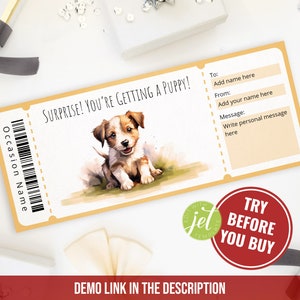 Editable Puppy Gift Certificate Template for Dog Lover, Personalized ...