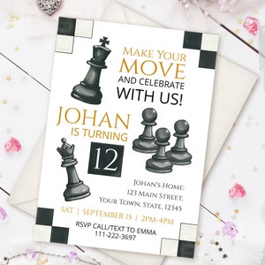 Editable Chess Birthday Invitation Template for Chess Lover, Chess ...