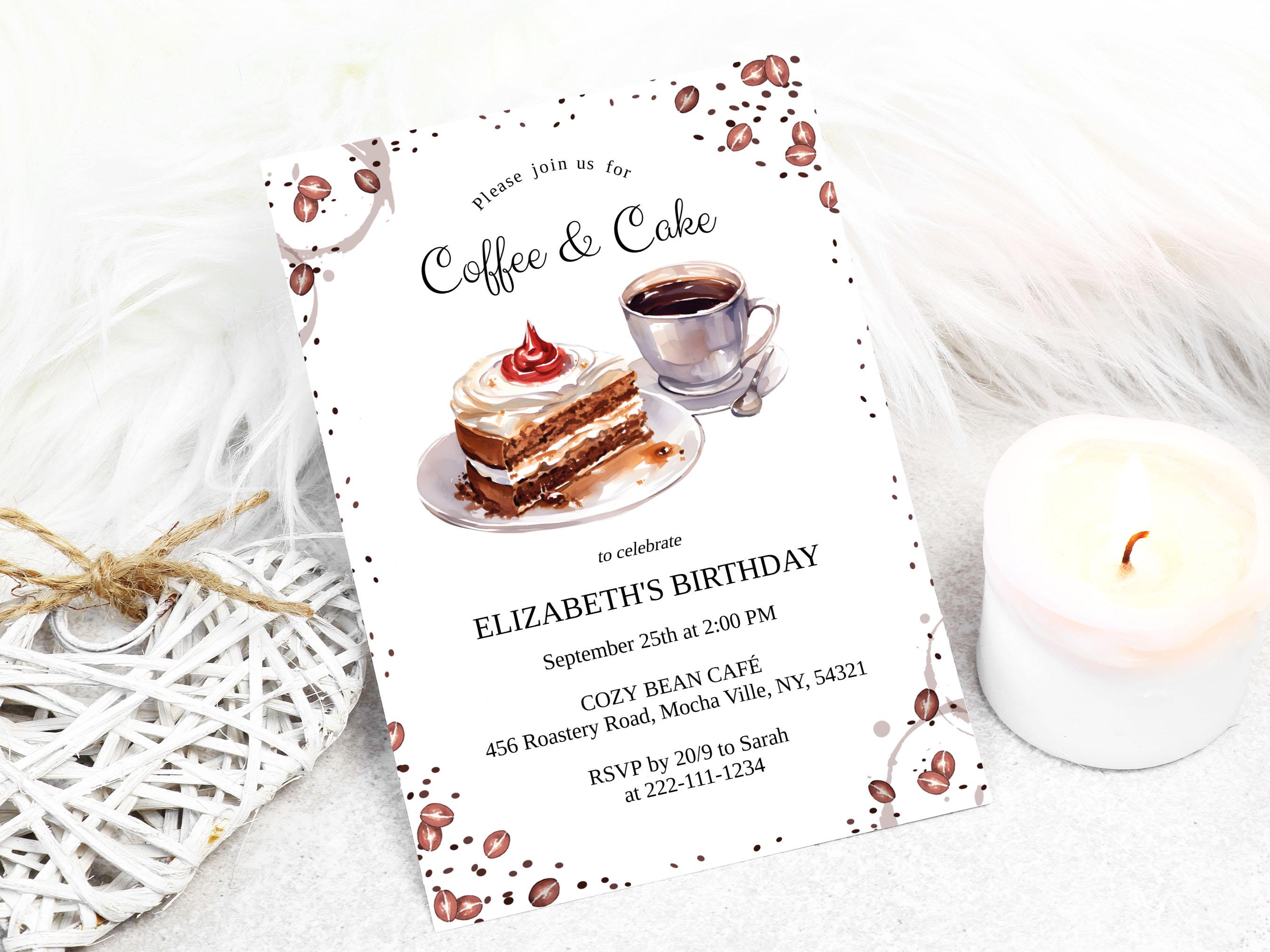 Editable Coffee and Cake Birthday Invitation Template, Café Party ...
