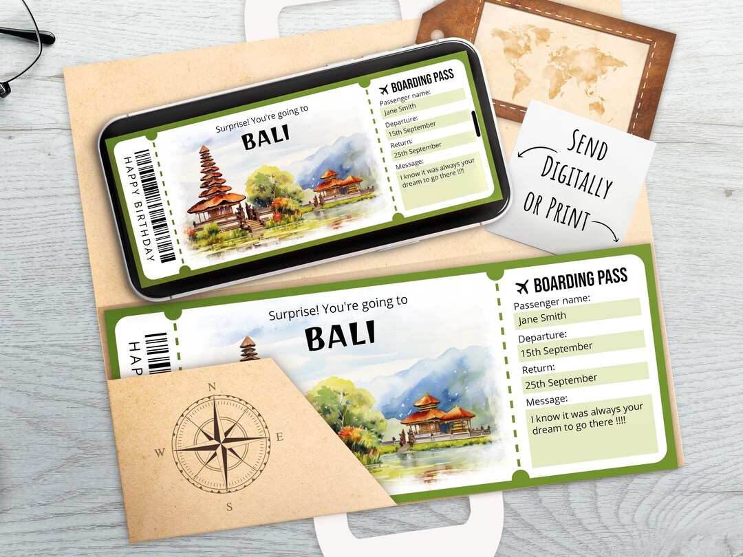 Surprise BALI Trip Reveal Gift Ticket Template - Indonesia Bali ...