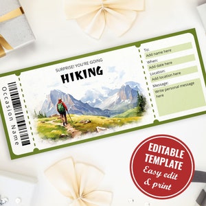 Editable Hiking Gift Ticket Template, Surprise Printable Trail Walking ...