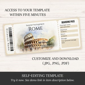 Editable Rome Boarding Pass Template, Surprise Rome Trip Reveal Ticket ...