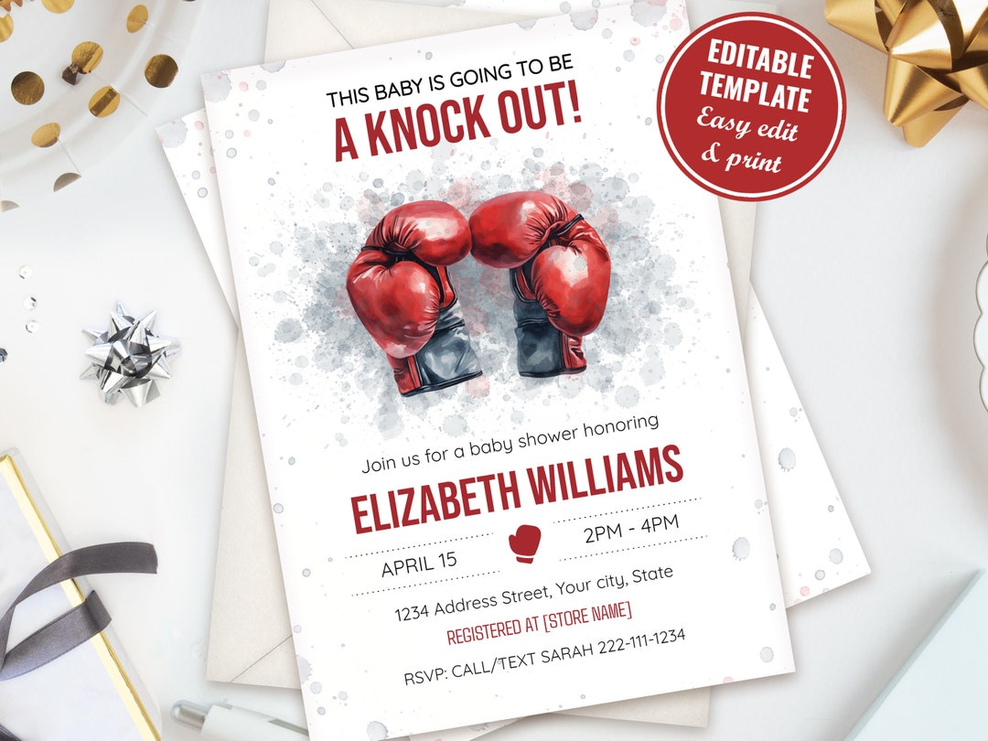 Editable Boxing Baby Shower Invitation Template, Elegant Watercolor ...