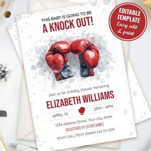 Editable Boxing Baby Shower Invitation Template, Elegant Watercolor ...