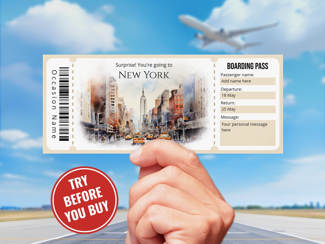 Editable New York Boarding Pass Template Surprise Printable - Etsy