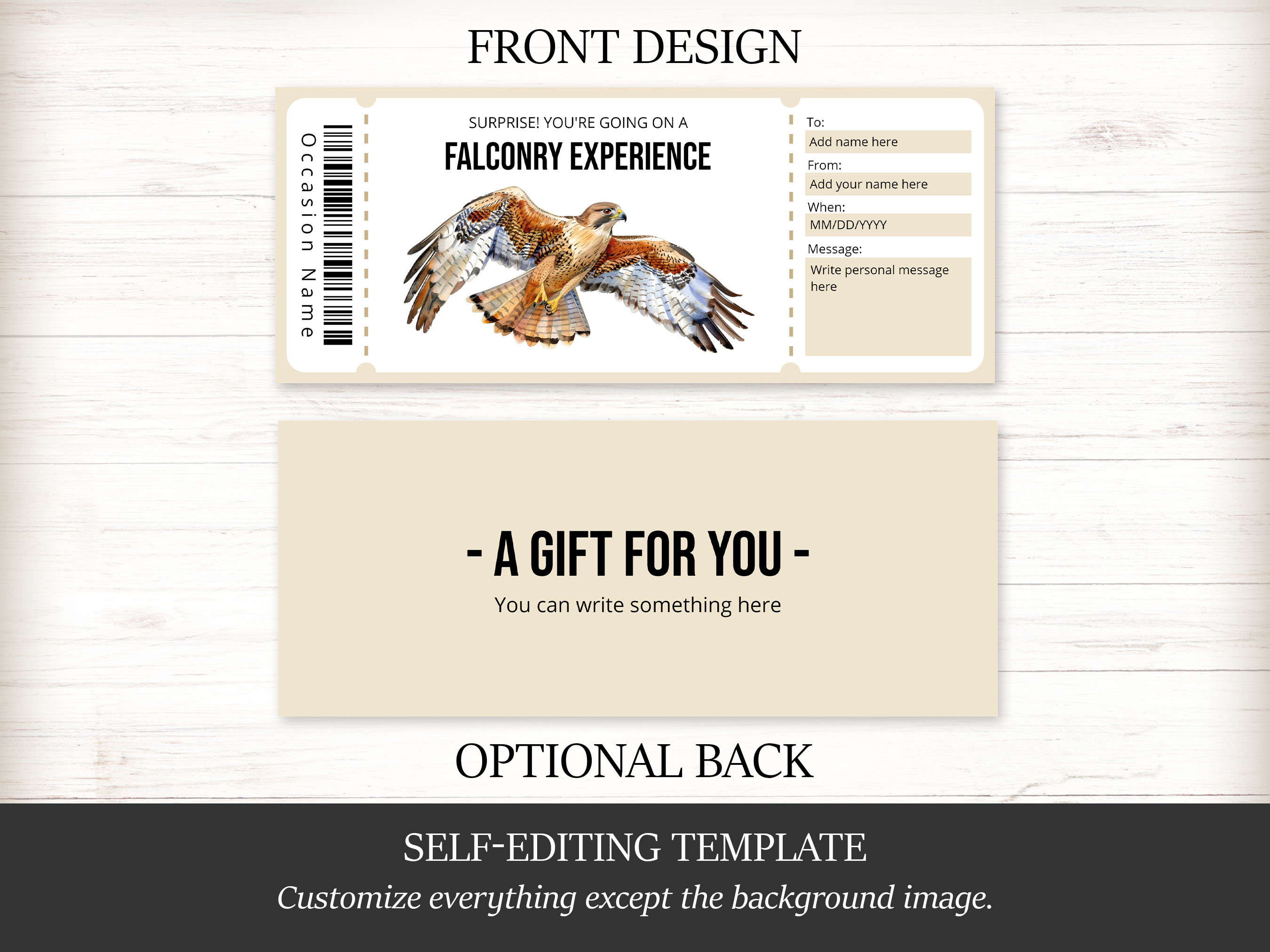 Editable Falconry Experience Ticket Gift Certificate Template ...