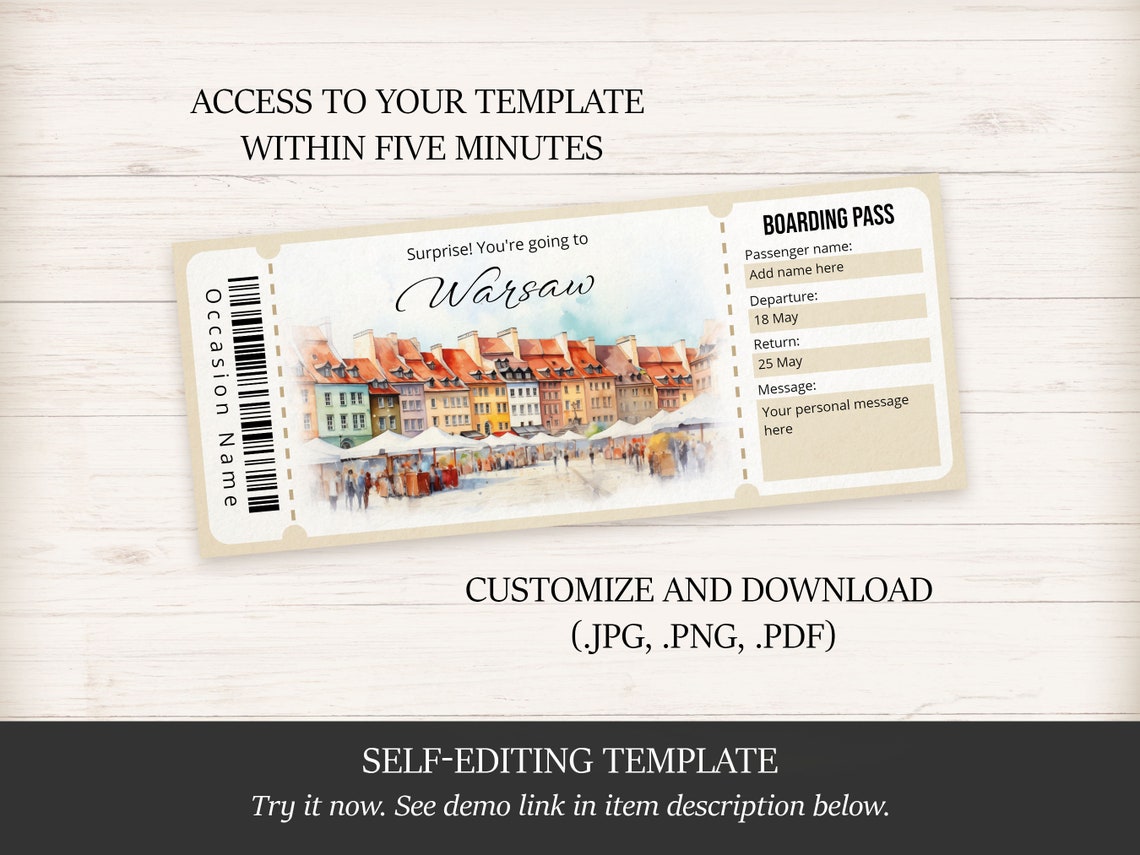 Editable Warsaw Boarding Pass Template Printable Digital - Etsy