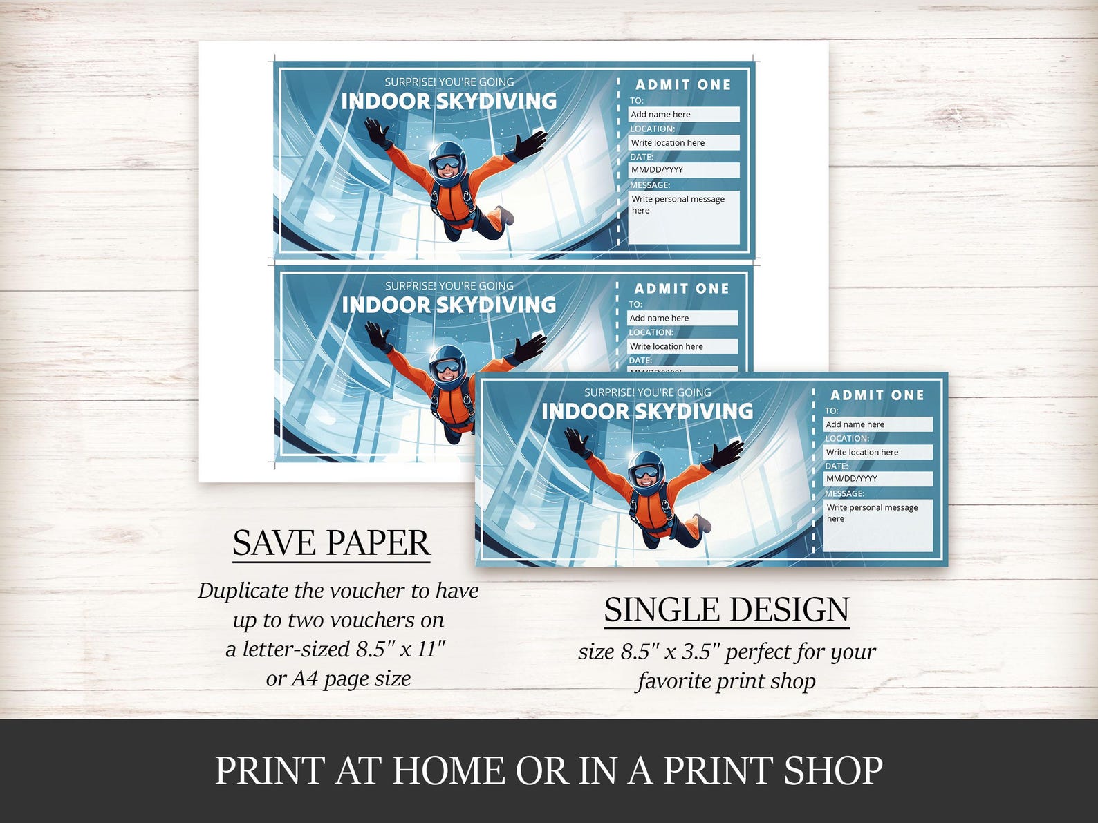 Editable Indoor Skydiving Gift Certificate Template, Printable Indoor ...