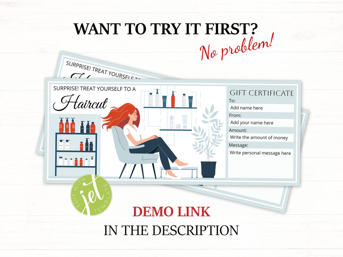 Printable Haircut Gift Voucher for Mom, Editable Hair Salon Gift ...