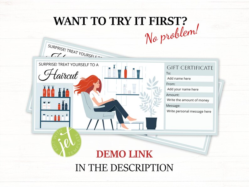 Printable Haircut Gift Voucher for Mom, Editable Hair Salon Gift ...
